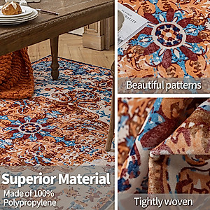 Taisier Home Area Rug 2x3 Persian Rug Indoor Entryway Vintage Rug Indoor Fiery Red Multi Print Rug Retro Distressed Carpet Thin Rug Mat Foldable Accent Rug Non Slip Bathroom Kitchen Bedroom