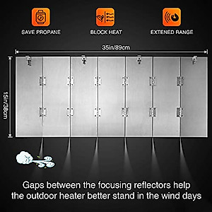 Patio Heater Reflector, Adjustable Heat Focusing Reflector Heater Reflector Shield for Round Natural Gas and Propane Patio Heaters (35 x 15 In)