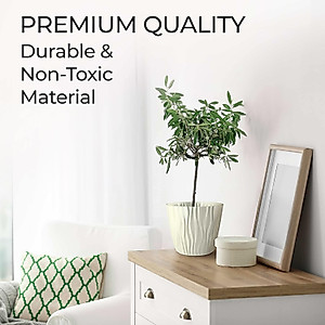 Mueller European-Made 5/1 Plant Pots 6/7.5/9.2" - Flower Pots Set with Inner Drainage for Indoor and Outdoor Use - Modern Decorative Planters for Plants, Flowers, and Herbs - Beige