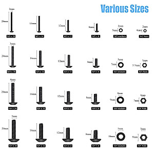 DYWISHKEY 1220 Pieces M2 M3 M4 M5, 10.9 Grade Alloy Steel Hex Button Head Cap Bolts Screws Nuts Washers Assortment Kit with Hex Wrenches