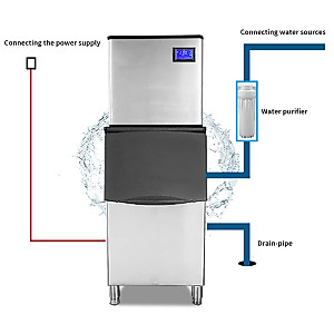 Commercial Ice Maker, 2000 Lbs/24H Industrial Ice Maker Machine with 1003 Lbs Ice Storage, Vertical Ice Maker Machine, Air Cooled Stainless Steel Ice Cube Maker for Commercial and Home Use
