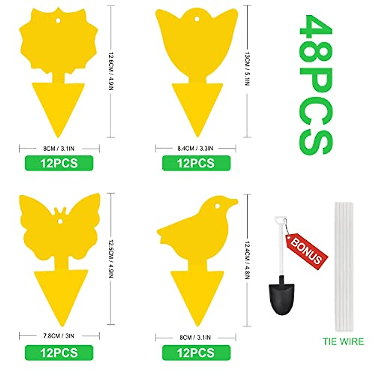 48 Pcs Sticky Traps for Fruit Fly, Whitefly, Fungus Gnat, Mosquito and Bug, Yellow Plant Sticky Insect Catcher Traps for Indoor/Outdoor/Kitchen, Non-Toxic and Odorless