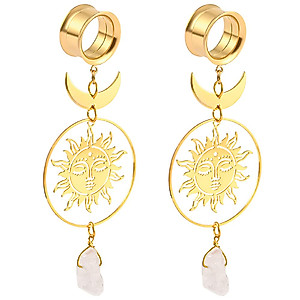 Atomhole 2PCS Ear Gauges Cool Sun Moon Ear Pendant Tunnels Plugs Hypoallergenic 316 Stainless Steel Earrings Stretcher Expander for Piercing Body Jewelry