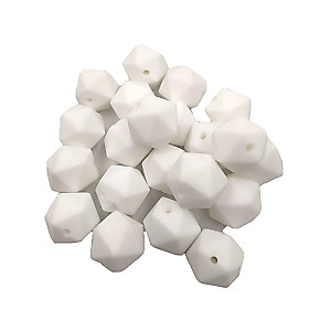 Alenybeby 50pcs DIY Silicone Pearl Beads Set 14/17mm Hexagon Icosahedron 12/15mm Round Beads for Keychain Mom Craft Necklace Jewelry Making