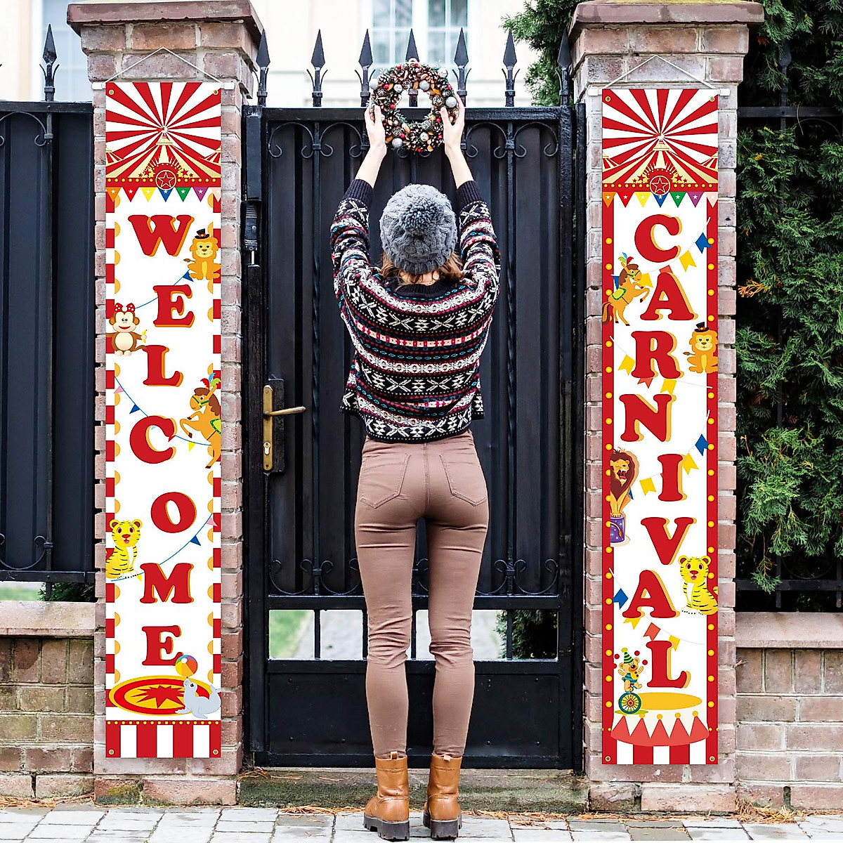 PAKBOOM Welcome Carnival Circus Yard Sign Door Banner Carnival Theme Birthday Party Decorations Supplies for Kids Adults Family