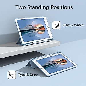 Divufus Case for iPad Air 2nd Gen 2014, 6th/5th Gen, Air 1st Gen 2013, Auto Sleep/Wake Trifold Stand Smart Cover with Pencil Holder, Slim TPU Case for iPad 9.7 Inch 2018/2017, Air 2/1(Light Blue)