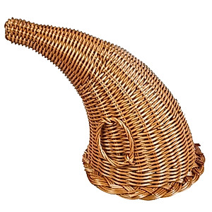 Cornucopia Basket Centerpiece 11 Inch Height Christmas Cornucopia Centerpiece Horn Shape Weaven Basket Table Decorations for Fall Harvest Thanksgiving Decor Collectible Figurines