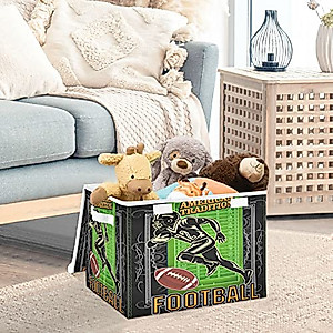 DOMIKING American Football Player Large Storage Bin with Lid Collapsible Shelf Baskets Box with Handles empty gift basket for Nursery Drawer Shelves Cabinet