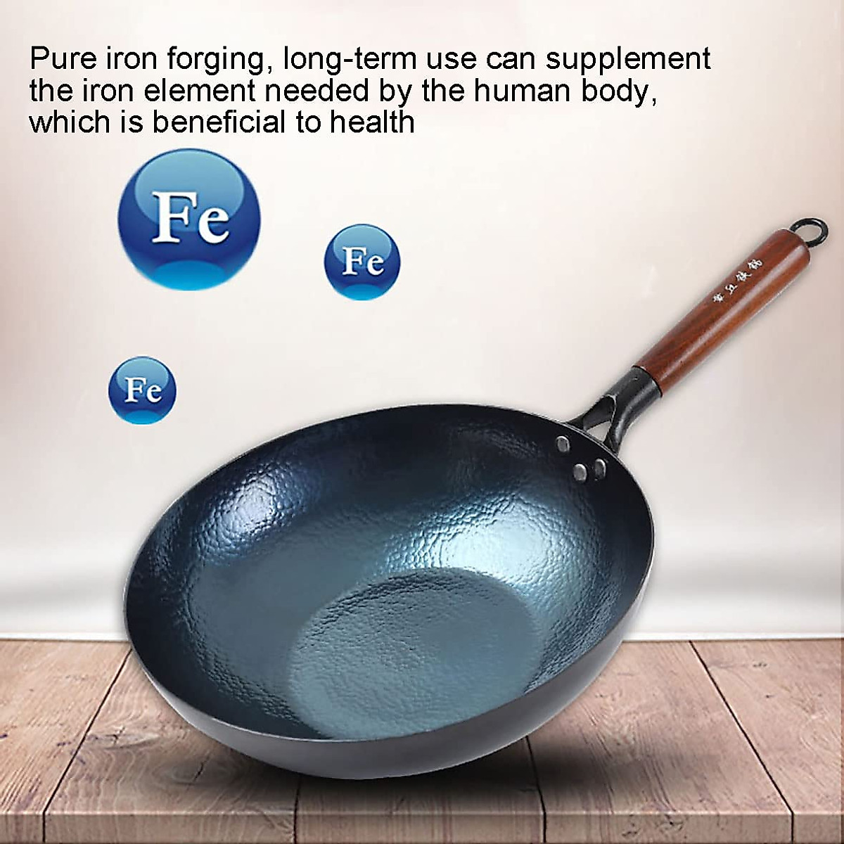 Chinese HandHammered Iron Woks and Stir Fry Pans, Flat Bottom wok，No Coating Non-stick, Suitable for all kinds of stoves (Diameter 30cm/11.81in)