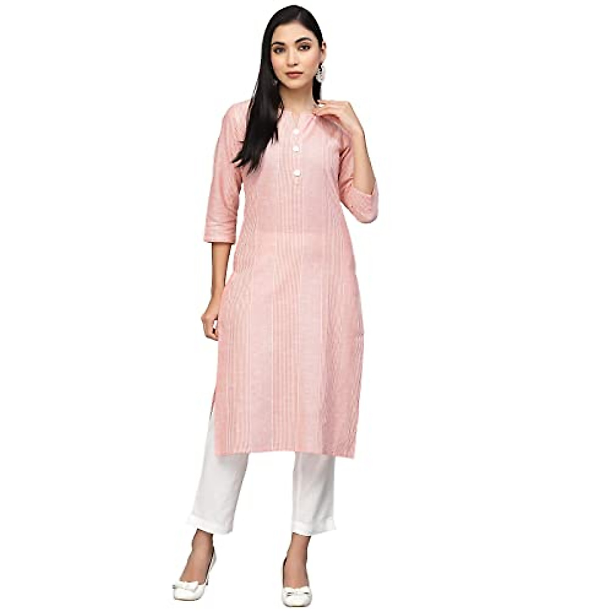ROYALINK Women Indian Party wear Indian Women's Tunic Tops Cotton Peach Kurta for girls (as1, alpha, m, regular, regular)
