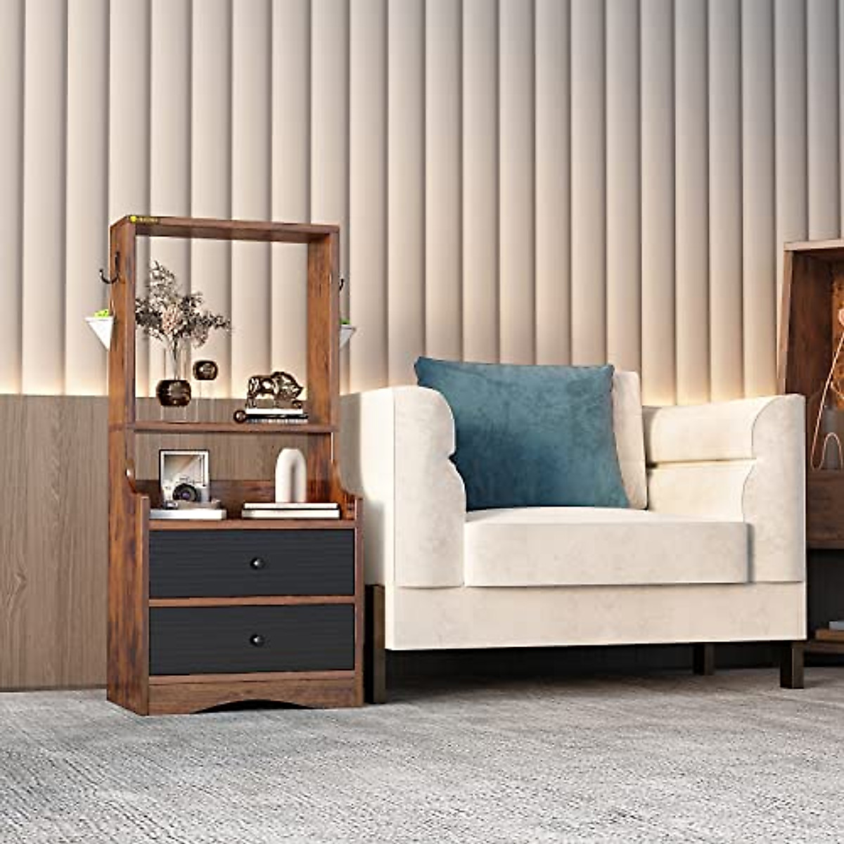 ALISENED 2 Tier Bookshelf, Tall Bookcase with 2 Storage Drawers, Display Standing Shelf Units, Wood Storage Shelf for Living Room, Bedroom, Home Office, Rustic Brown