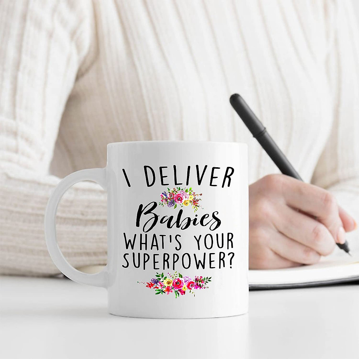 Hasdon-Hill I Deliver Babies What's Your Superpower, Midwife Gift, Home Birth Coffee Mug, OBGYN Tea Cup For Delivery Nurse, OB Doctor, Bone China 11 OZ White