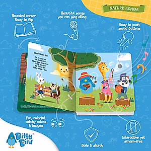 Ditty Bird Musical Books for Toddlers | Fun Children's Nursery Rhyme Book | Rain, Rain, Go Away Book with Sound | Interactive Toddler Books for 1 Year Old to 3 Year Olds | Sturdy Baby Sound Books