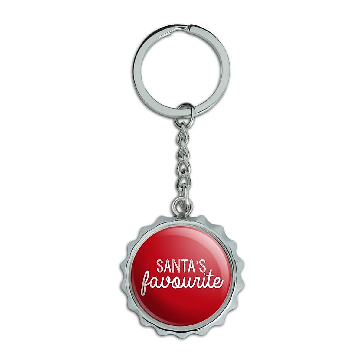Santa's Favourite Keychain Chrome Plated Metal Pop Cap Bottle Opener