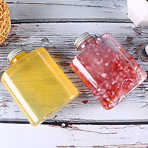 Elsjoy 24 Pack Plastic Juice Bottles, 8.5 Oz Clear Liquor Bottle Flat Slim Beverage Container with Aluminum Cap, Portable Water Flask for Drinks, Milk, Tea, Alcohol, Leak Proof