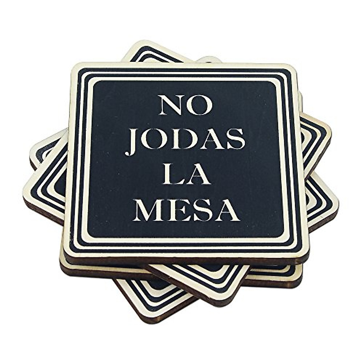 Don't F Up The Table Wood Drink Coasters - Great Housewarming Item - Stocking Stuffer - Funny Made in USA - by Wooden Shoe Designs - Set of 4 (Black)