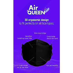 Black AirQueen Nano Fiber Filter Face Safety Mask for Adult, Individually Packaged, Made in Korea [Pack of 10]