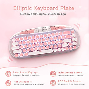 RK ROYAL KLUDGE RK838 Pink Wireless Keyboard, Retro Typewriter Keyboard BT/2.4G/Wired Mode, 75% RGB Hot Swappable Gaming Keyboard with Round Keys 10 Buttons, Pink Switches