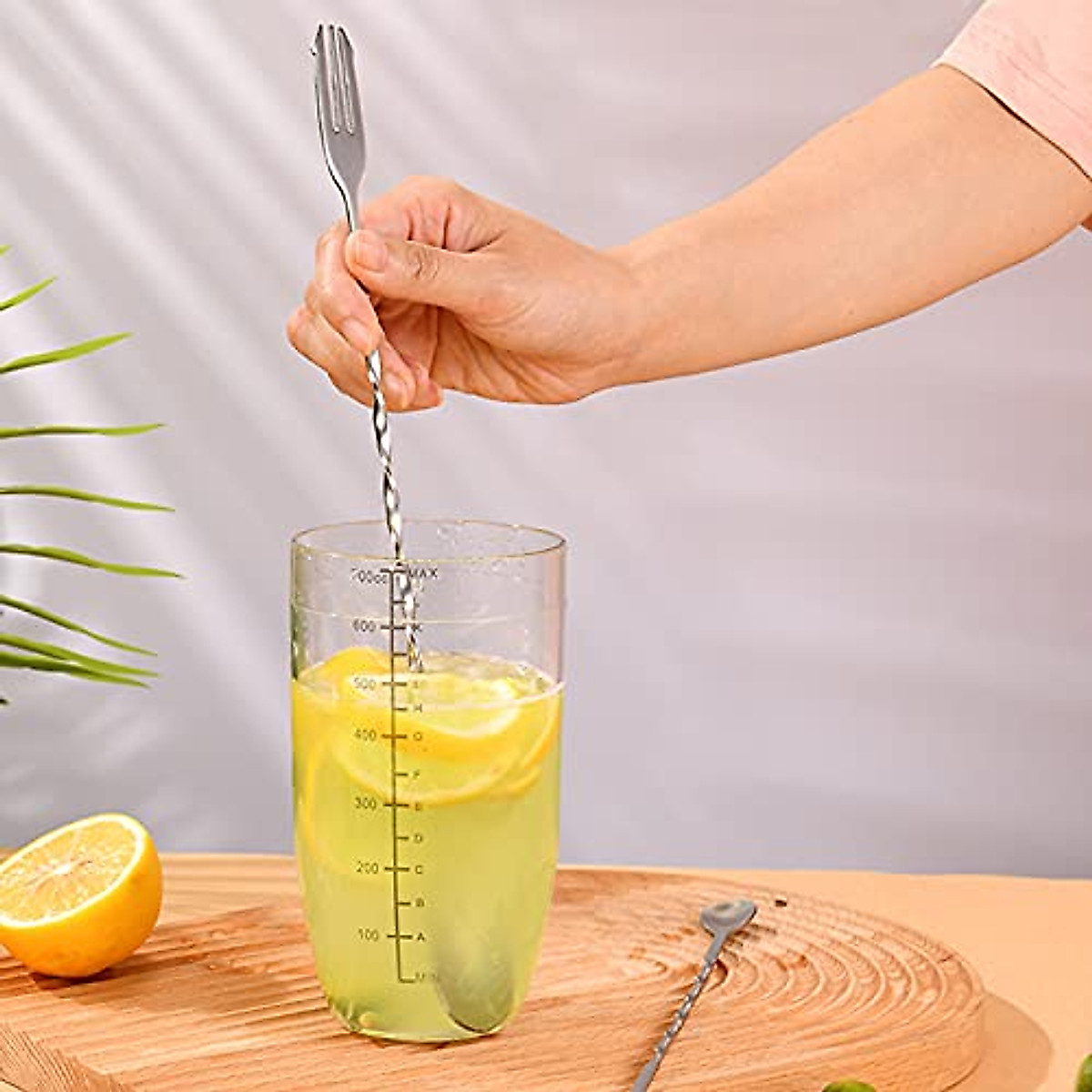 KUFUNG Cocktail Spoon Bar Stirring Spoon, Long Attractive Spiral Stainless Steel Small Strainer Mixing Spoon For Cocktails, Tea Herbs, Coffee & Drinks (Silver, L)