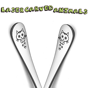 TeamFar Toddler Spoons, Stainless Steel Toddler Kids Spoon Set Silverware, Non Toxic & Healthy, Cute Animals & Attached Travel Case - 6 Pieces