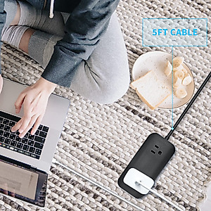 YIFENG Small Flat Plug Power Strip with USB Ports, Portable 2 Outlet Plug Strip with 5 Feet Extension Cord, Mini Desktop Charging Station Hub for Dorm Room Cruise Travel Essentials