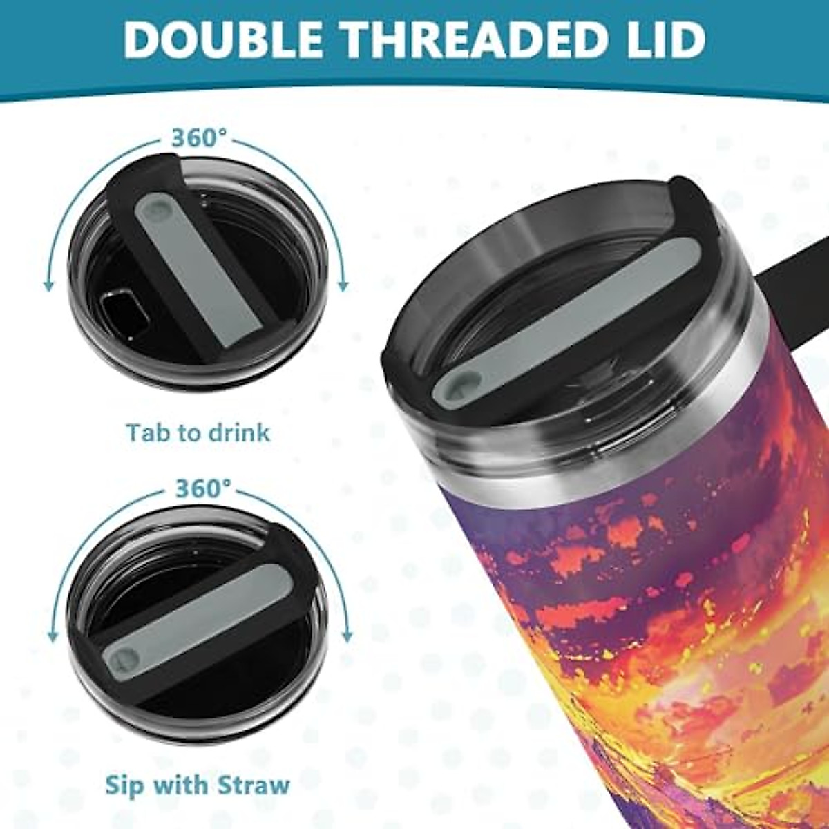 FRCSDIY Beautiful Snow Mountain Insulated Tumbler with Handle and Straw Lid,30oz Leakproof Stainless Steel Cup BPA-Free Water Bottle