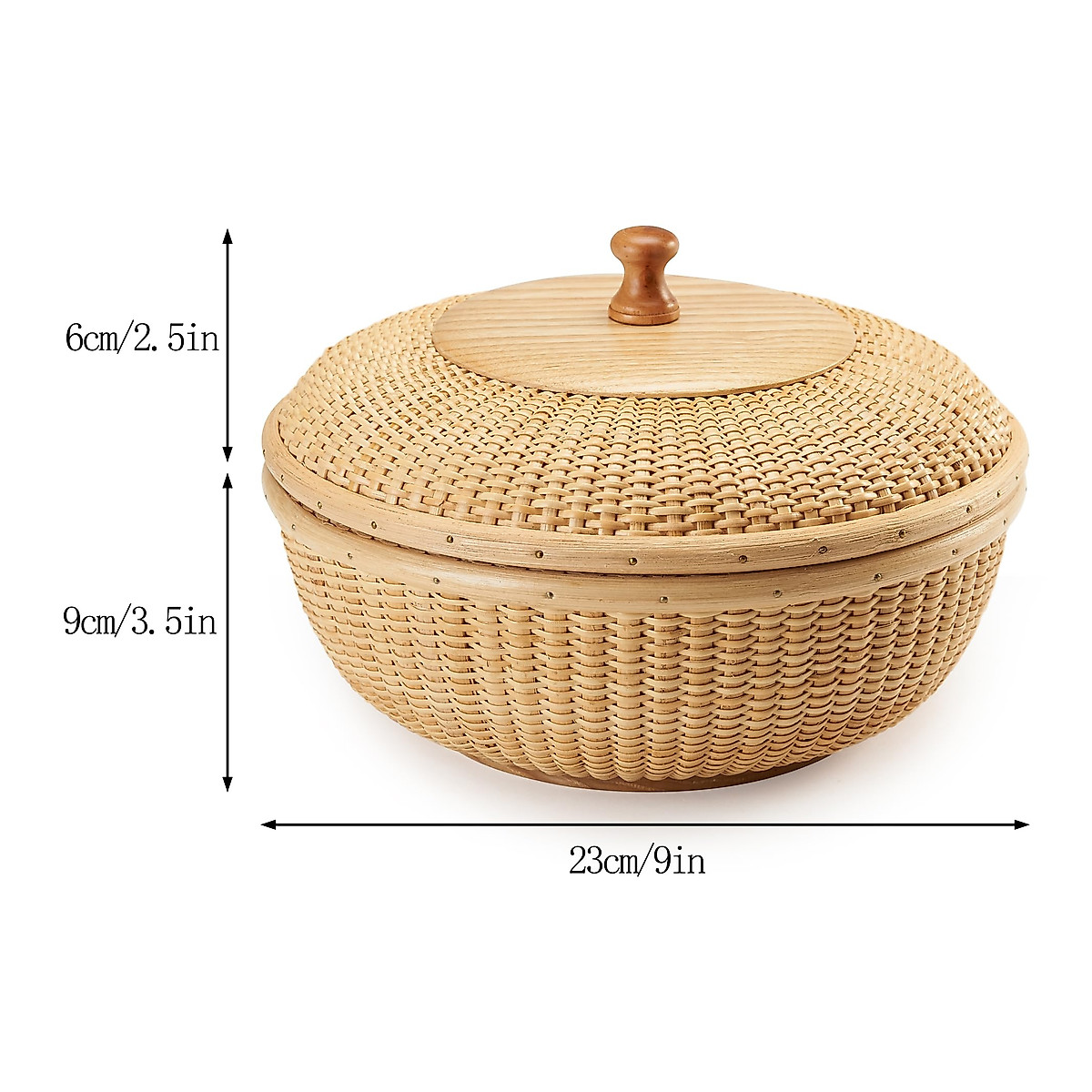 Teng Tian With Lid Nantucket Button Basket Cane-on-cane Handwoven Circular Household Basket Boxes for Shelf Home Organizer Coffee Dried Fuit Snacks Needles Thread and All