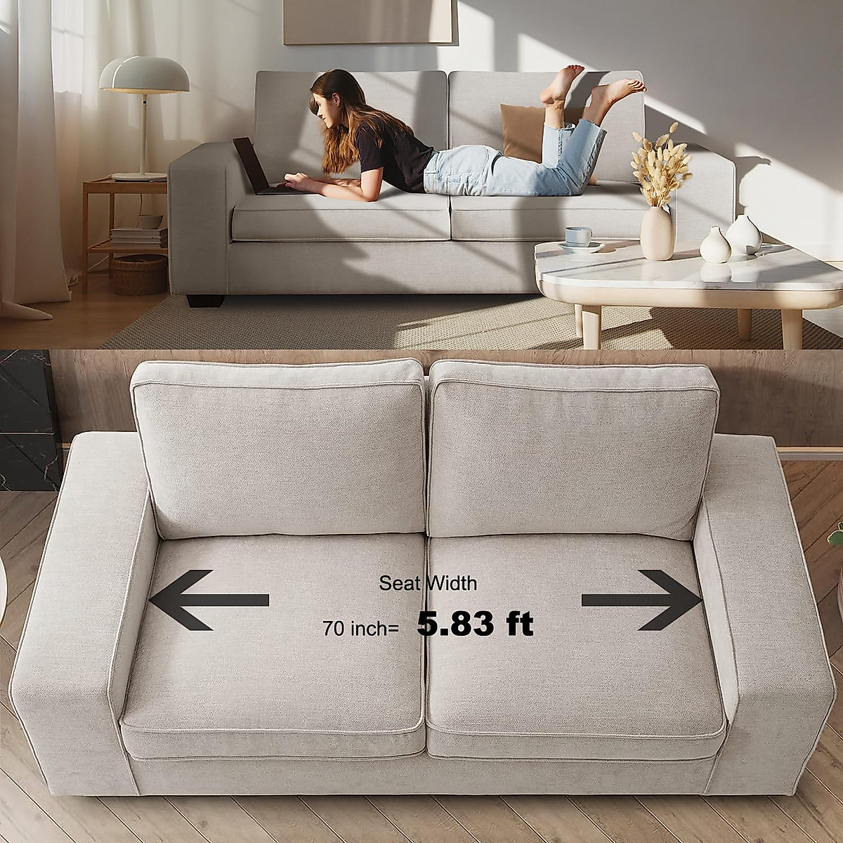 Harkawon 88.6" Sofa Couches for Small Spaces Modern Loveseat for Living Room with Solid Wood Frame, Chenille Lounge Removable Cover, Modern Couches for Apartment,Dorm, Office, Beige