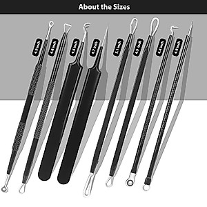 Glamne Blackhead Remover Pimple Popper Kit Acne Comedone Extractor Blemish Extraction Popping Tools (Black)