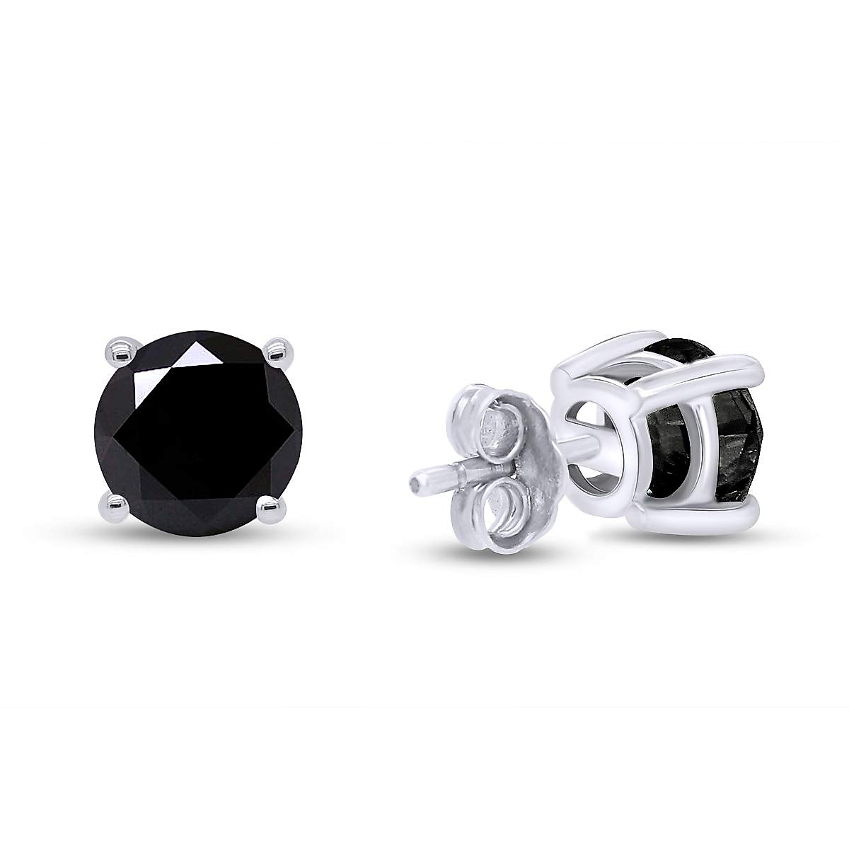 1/4 Carat CT Round Black Natural Diamond Friction Back Stud Earrings In 14k White Gold Delicate Jewelry For Womens And Mens (0.25 Cttw)