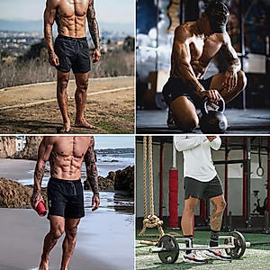 HANERDUN Men 2 in 1 Workout Running Athletic Shorts Sport Pants with Pocket Black