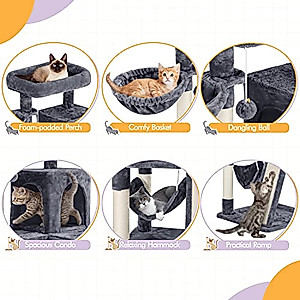 Yaheetech Cat Tree Cat Tower, 40-Inch Cat Condo with Oversized Soft Platform, Scratching Board, Basket and Hammock, Cat Furniture for Kittens Cats Pets, Dark Gray