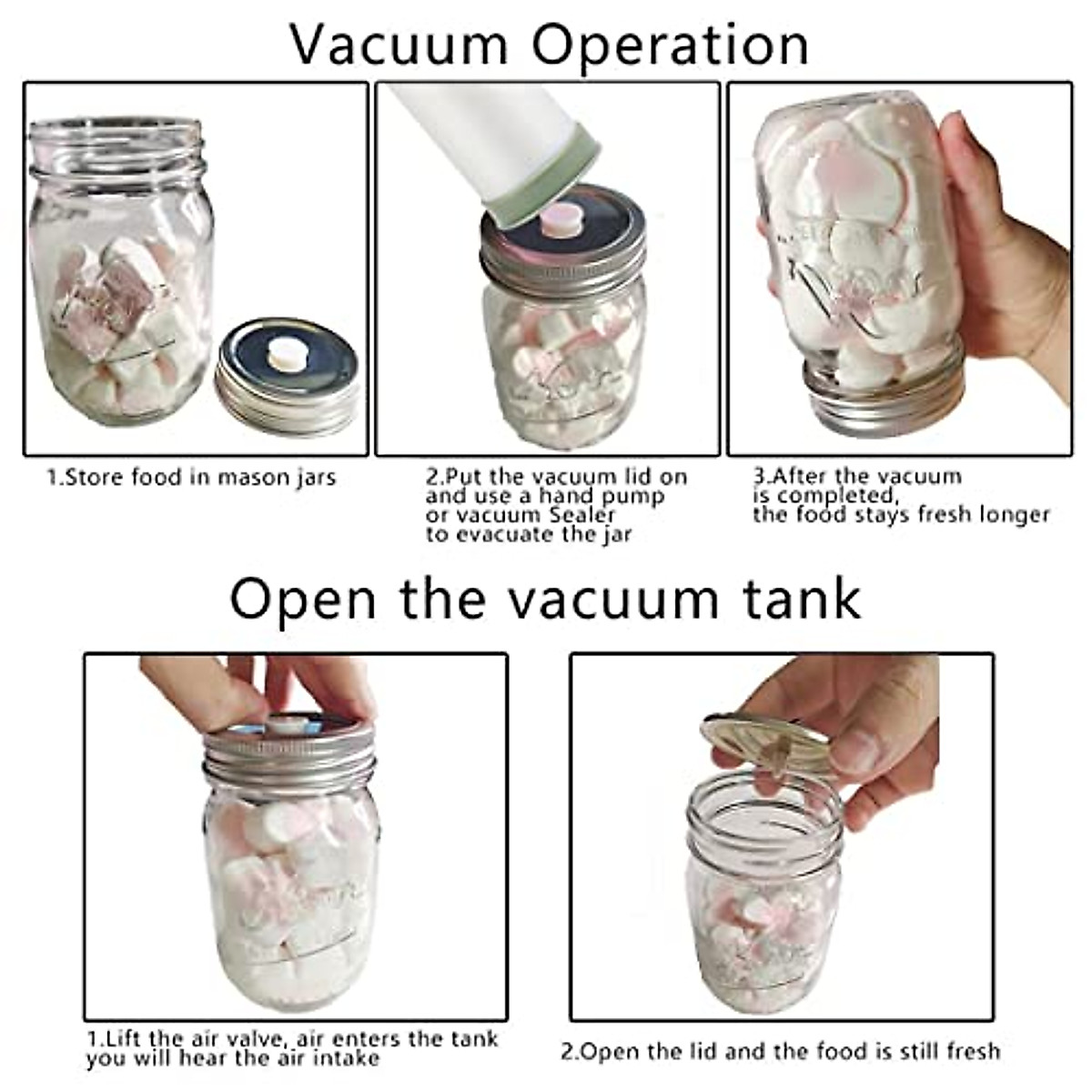 6 PCS Vacuum Jar Lids, Fermentation Lids for Wide Mouth and Regular Mason Jars Used with Jar Sealer Vacuum Sealing Accessory Reusable Stainless Steel Lids with Leak Proof & Airtight Seal Features