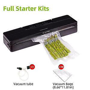 CREATIVECHEF Vacuum Sealer Machine, Compact Precision Food Vacuum Sealer, One-Touch Automatic Vacuum Sealer, for Sous Vide, Food Storage & Vacuum Sealer Bag, Include Starter Kit (Black)