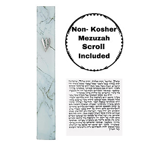 A&S Mezuzot Modern Glass Mezuzah Case in Shatterd Glass Design Waterproof Judiaca Door Mezuzah Home Blessing and Protection Cover (White Marble, 7 Inches)