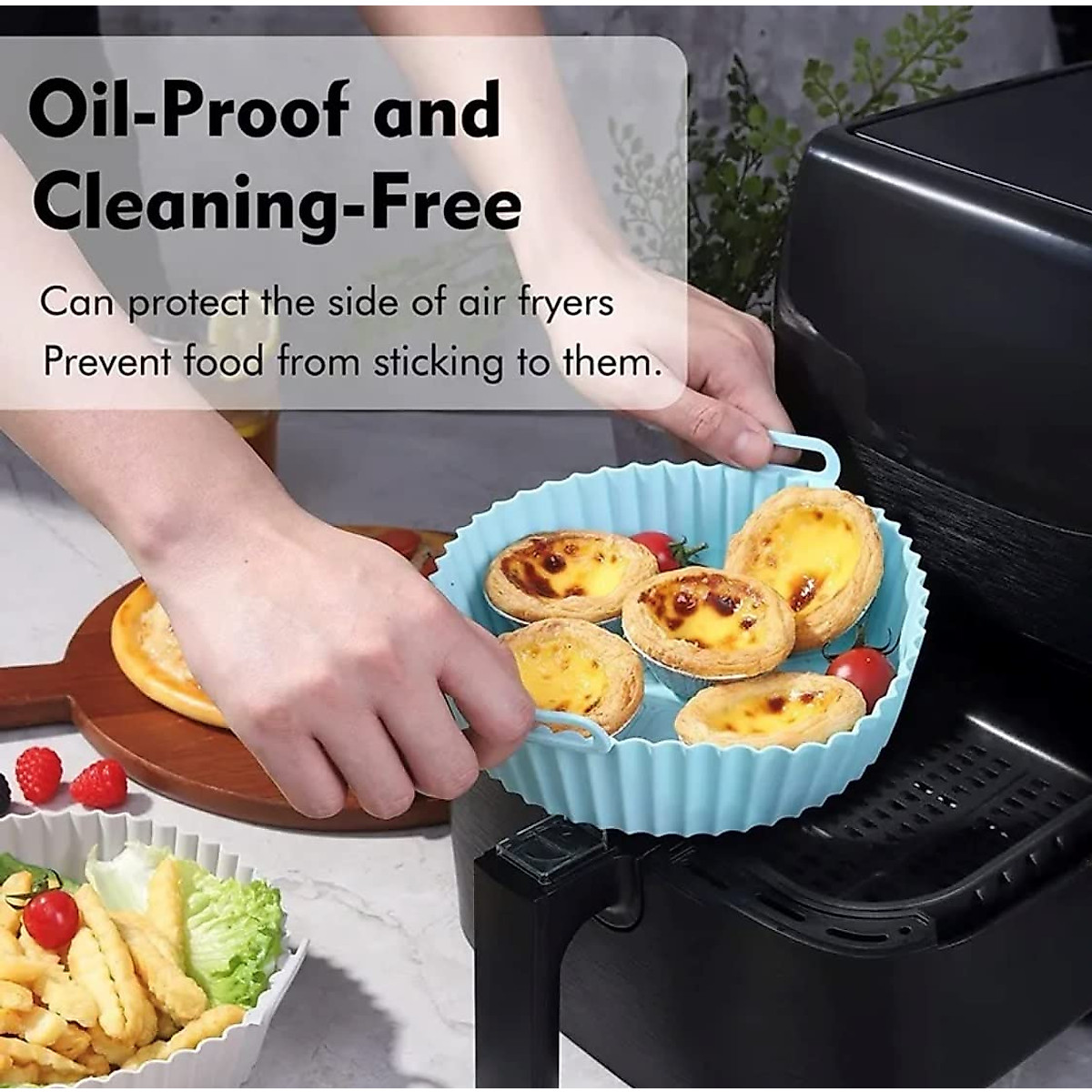 4Pack Air Fryer Silicone Liners Pot for 3 to 5 QT Silicone Basket Disponsable Oven Liner Accessories Reusable Replacement of Flamable Parchment Paper Brown Blue Gray Pink