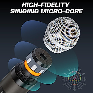 Professional Dual Dynamic Handheld UHF Wireless Microphone System, Magnetic Inductive Wireless Charging, 165ft Range for Home Karaoke/Meeting/Party/Church/Wedding