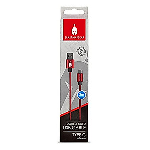 Spartan Gear - Double Sided USB Cable (Type C) (Length: 2m - Compatible With PlayStation 5Xbox Series X/Stabletmobile) (Colour: Red) [