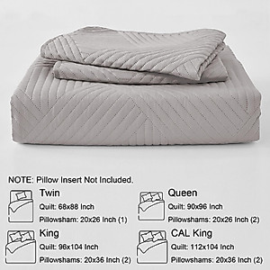 Whale Flotilla Queen Quilt Set, Soft Lightweight Quilts Bedspreads Coverlet with Embossed Pattern, Bedding Sets with 2 Pillow Shams, Reversible Bed Cover for All Seasons, 96x90 Inches, Light Grey