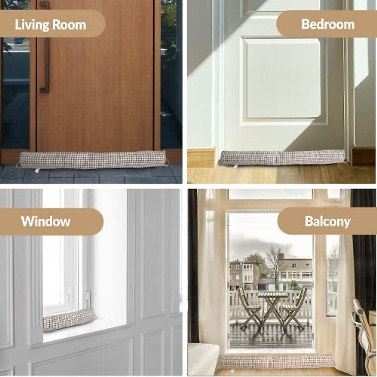 DOMESTICA Under Door Draft Stopper 36 Inch, Under Door Draught Excluder Noise Reducer Heavy Duty Door Snake Draft Blocker, Triangle Design (Gray)