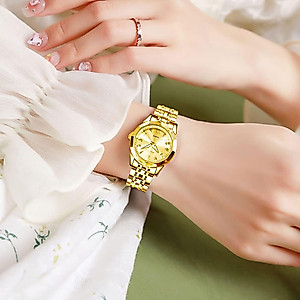 OLEVS Womens Watch Diamond Fashion Elegant Dress Wrist Watch Gold Stainless Steel Waterproof Luminous