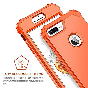 BENTOBEN Case for iPhone 8 Plus, iPhone 7 Plus Case, 3 in 1 Hybrid Hard Plastic Soft Rubber Heavy Duty Rugged Bumper Shockproof Full-Body Protective Phone Cover for iPhone 8 Plus/7 Plus, Coral Orange