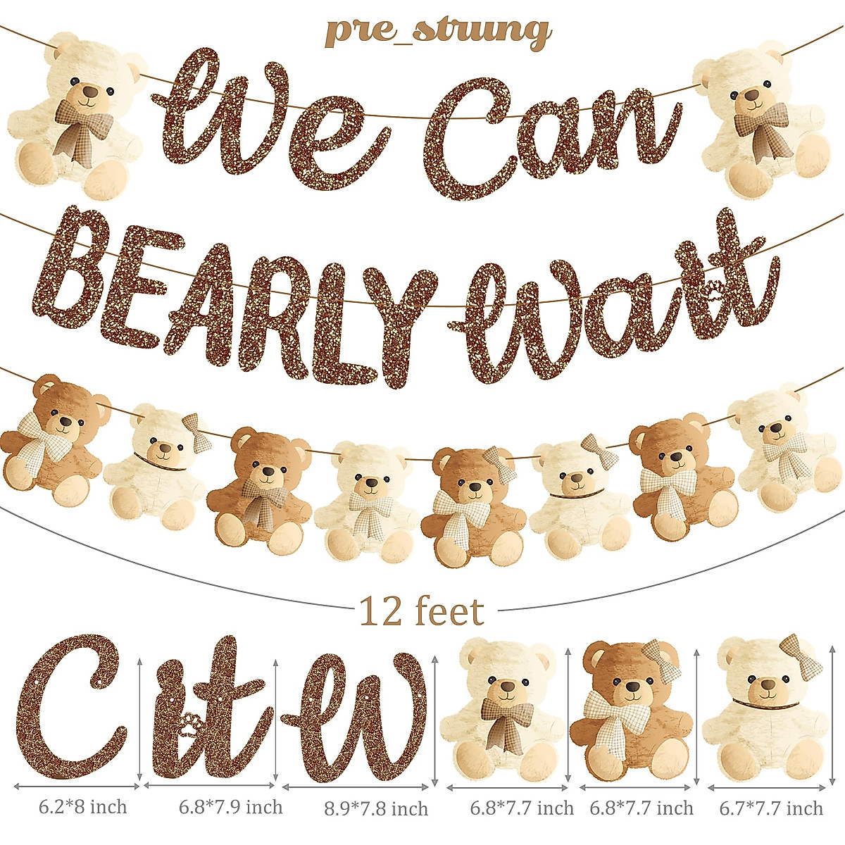 umoni Teddy Bear Banner, We Can Bearly Wait, Brown Glitter, Baby Shower Decorations, Gender Reveal Party Supplies, 19.0x70.0 inches
