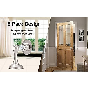 Magnetic Door Stop 6 Pack Magnetic Door Stopper Brushed Nickel No Need to Drill Magnetic Door Stops Stainless Steel Magnetic Door Holder Soft-Catch Magnet Door Stopper Hold Door Open