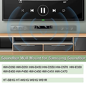 Soundbar Wall Mount Bracket for Samsung HW-F450 HW-E450 HW-E350 HW-C451 HW-C450 HW-D550 HT-WS1G HW-D350 HW-D450 WS1G & More, Metal Black Subwoofer Speaker Stands Wall Bracket Holder AH61-03768A