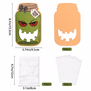 Halloween DIY Crafts Art Cards for Kids-50 Pack Halloween Party Treat Bags Cards Kits for Classroom School, Mason Jar Shape Halloween Treats for Trick or Treaters,Trunk or Treat Party Favors Supplies