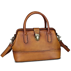 Genuine Leather Satchel Handbag for Women Purse Top Handle Bags Handmade Vintage Crossbody Bag Purses (Brown) Medium