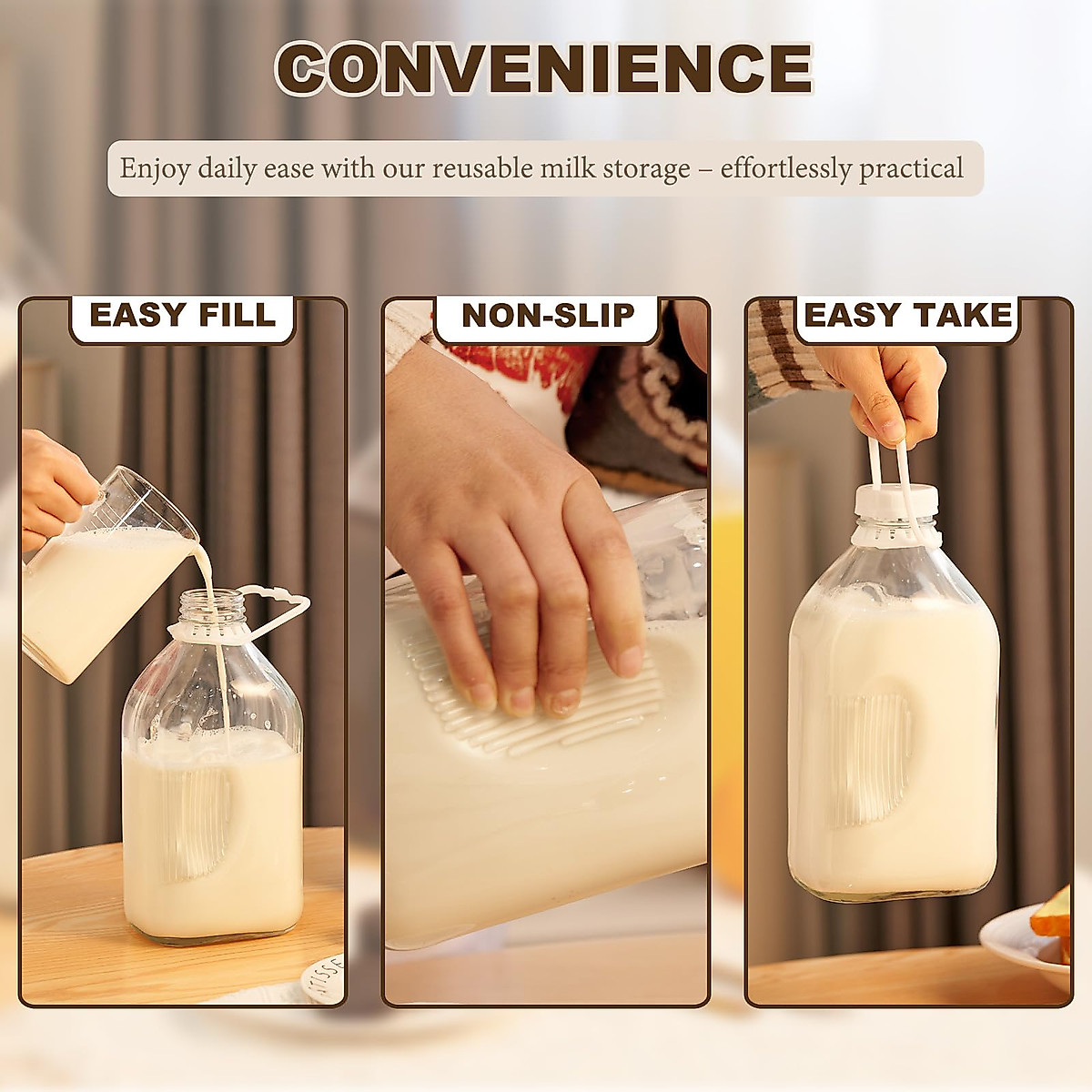 FyndraX Glass Milk Jugs Bottle - 64Oz Water Container with Airtight Screw Lid, Half Gallon Juice Jar Pitcher for Storage Iced or Hot Drinks in Refrigerator, Set of 1