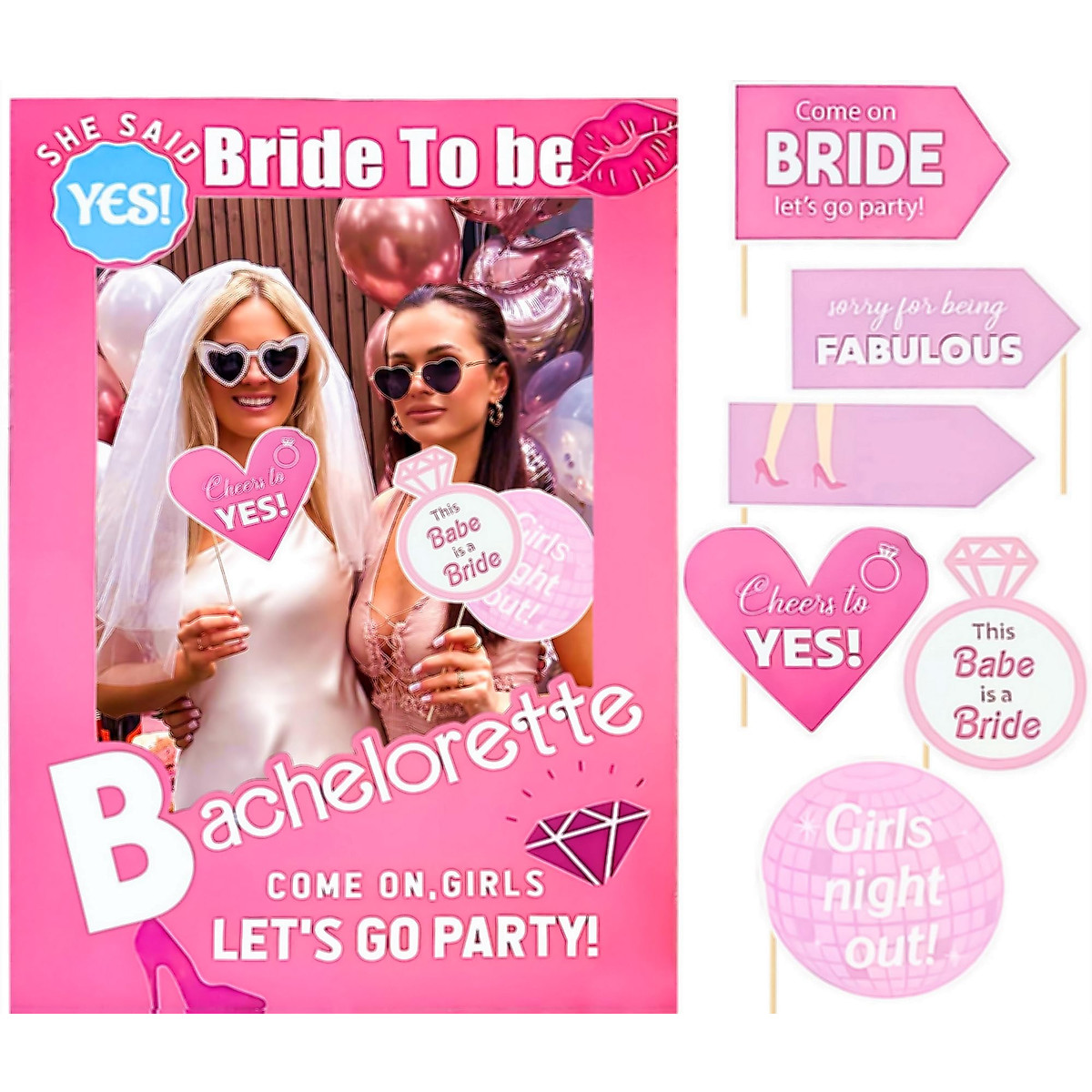 JeVenis Lets Go Party Bachelorette Photo Booth Props Hot Pink Girl Bachelorette Party Supplies for Bachelorette Bridal Shower Party Supplies