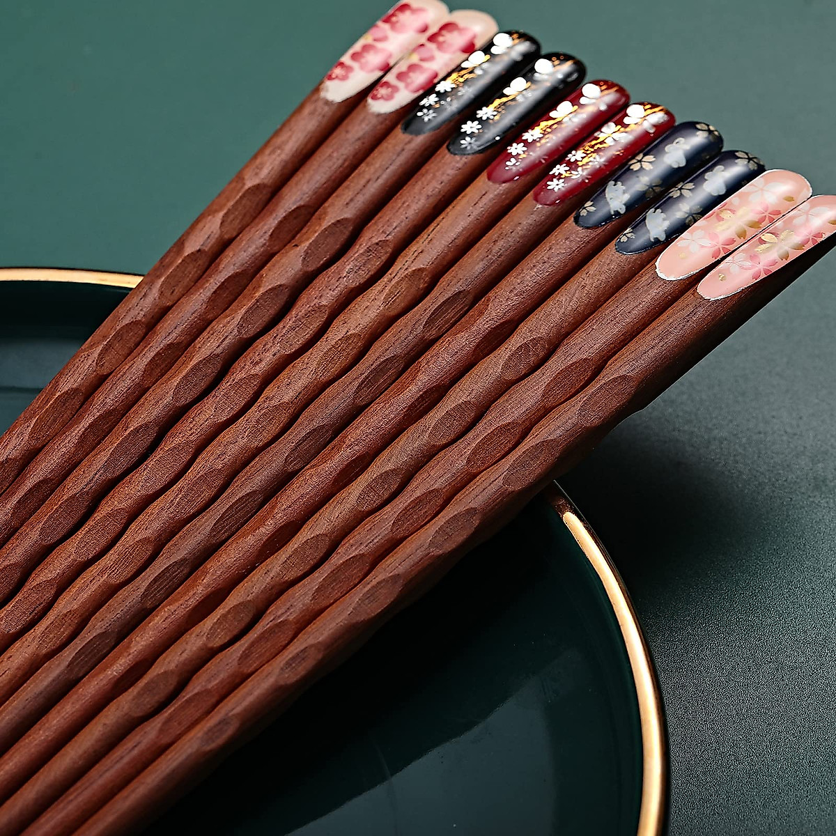 Cooking Wooden Japanese Chopsticks Reusable-Personalized Chopsticks Dishwasher Safe, Fancy Fun Sushi Easy Chopsticks